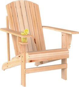 Outsunny Adirondack zahradní křeslo s držákem na nápoje - zahradní lenoška, balkonové křeslo, masivní dřevo, přirozená 72,5 x 97 x 93 cm | Aosom