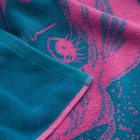 SCANquilt plážová osuška VELUR mořská víla tyrkysovorůžová 70 x 125 cm