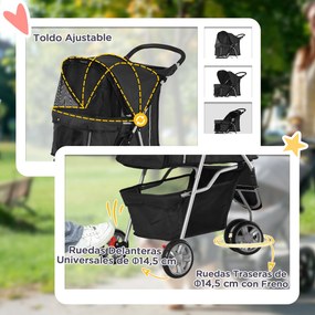 Skládací kočárek PawHut pro psy - kočárek pro malé psy s úložným košíkem, síťovými okny a 2 univerzálními koly, nosnost 15 kg, rozměry 75x45x97 cm, č…