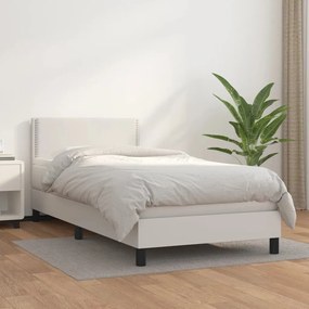vidaXL Box spring postel s matrací 90x200 cm umělá kůže [3141045] Barva: Bílá
