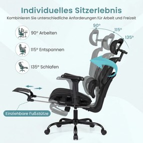 Costway Síťovaná kancelářská židle s otočnou a rolovací opěrkou nohou s vysokým
