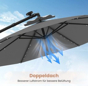 Costway Ø 300 cm konzolový deštník se 40 solárními LED světly a pytli s – šedá