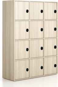 Kancelářská skříň FRAME, 12x dveře, 1299 x 450 x 1735 mm, kódový zámek, dub přírodní