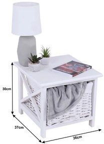 Noční stolek, dřevo / proutí/látka, bílá, Rafaello