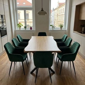 Vikio Jídelní set pro 8 osob 180x90 cm soft dub noha X zelená židle s područkami VJS228-8Z