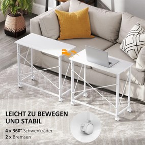 HOMCOM skládací počítačový stůl na kolečkách, 80 × 40 × 75 cm — bílý