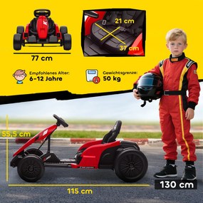 AIYAPLAY 24 V elektrické Go-Kart pro děti do 18 km/h, Gokart s drift funkcí, drift-kart s 2 motory, nastavitelná sedačka, červená