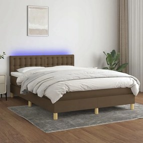 Box Spring Postel S Matrací A Led Textil Tmavě Hnědá tlačítka 140 x 200 c