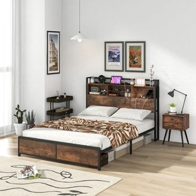 Costway Rám postele s nabíjecí stanicí a úložným prostorem a – 200 x 140 cm
