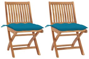 Zahradní židle 2 ks světle modré podušky masivní teak,  3062452