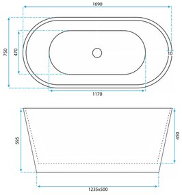 Volně stojící akrylátová vana REA Roma 170x75, bílý, sifon Click-Clack - bílý