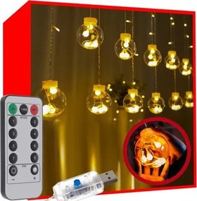 Vánoční osvětlení ISO19736 světelný závěs s koulemi 108 LED na USB, teplý bílý