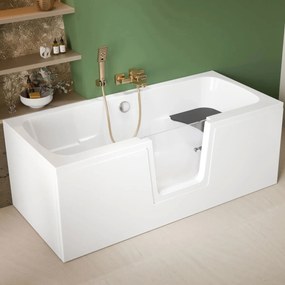 Vana s dvířky Polimat OVI 160x75 LEVÁ s bílým čelním krycím panelem + vanový sifon automat s přepadem VABPS-ZU 70