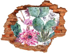 Wallmuralia Nálepka 3D díra na zeď beton Kaktusy 90x70 cm