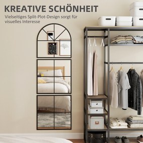 HOMCOM nástěnné zrcadlo 60 x 180 cm trojdílné, zakřivené zrcadlo s kovovým rámem, dekorativní visící zrcadlo, okno zrcadlo pro koupelnu a obývací pok…