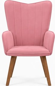 relaxační křeslo, odpočinkové, masivní kaučukovník/kov/samet, 97x62x70 cm, nohy tmavé/růžová, Dekorino KR20260102