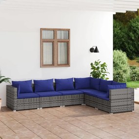 vidaXL 6dílná zahradní sedací souprava s poduškami polyratan [3101717] Barva: Šedá a tmavě modrá
