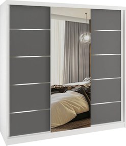 Šatní skříň SERENITY 200 cm Belini bílý mat /šedý mat s posuvnými dveřmi a zrcadlem  MT SERENITY SZP5/0/W/SR/0/HIAL