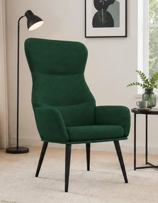 relaxační křeslo, odpočinkové, dřevo/kov/textil, 96x68x79 cm, nohy černé/tmavě zelená, Dekorino KR20260059