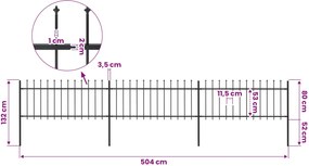 Zahradní plot s kopím nahoře ocelový 504 x 80 cm černý 277604