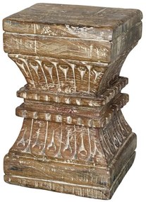 Hnědý dřevěný podstavec / stůl s řezbou Grimaud Unit - 25*25*38 cm