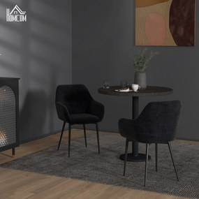 HOMCOM Set 2 čalouněných židlí v severském stylu, látkové kuchyňské židle, křeslo se železnými nohami pro obývací pokoj, 54x57x80 cm, černé