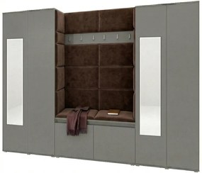 Předsíňová stěna Trinity 10 s čalouněnými panely, 280 cm, grafit/ hnědá