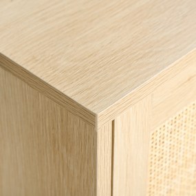 HOMCOM TV Stánek s Věšákem - 2 Přihrádky, 2 Skříně s Ratanovými Dveřmi, 115 x 40 x 48 cm, MDF s Povrchovou Úpravou Světle Dřevo
