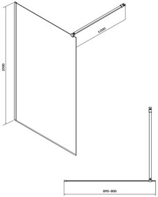 Cersanit Mille, sprchová zástěna typu Walk-In 90x200 cm, 8mm čiré sklo, černý profil, S161-008
