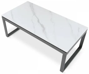 Konferenční stolek slinutá keramika 120x60 bílý mramor nohy šedý kov AHG-284 WT