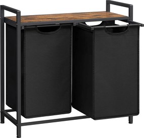Koš na prádlo s policí BERGEN, 2 x 46l, černá/hnědá Vasagle