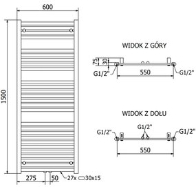 Mexen Hades koupelnový radiátor 1500 x 600 mm, 812 W, Bílá - W104-1500-600-00-20