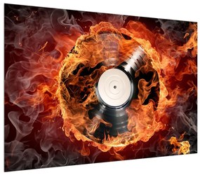 Obraz gramofonové desky v ohni (100x70 cm)