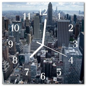 Nástenné skleněné hodiny velkoměsto 30x30 cm