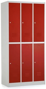 Rauman Kovová šatní skříň 6 boxů, 90 x 45 x 185 cm, cylindrický zámek - červená
