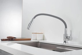 Gamma Flex 4000, stojánková dřezová baterie s flexibilním ramenem, 2-funkční výtok, šedá-chrom, GMA-BFX-4000G