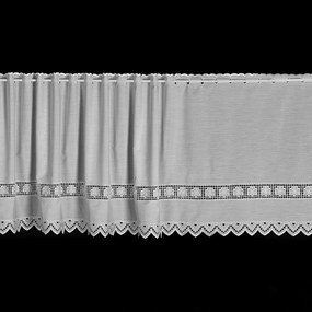 Berk vitrážová záclona, bavlněný batist 3812 vyšívaná kytička s bordurou, bílá výška 60cm (v metráži)