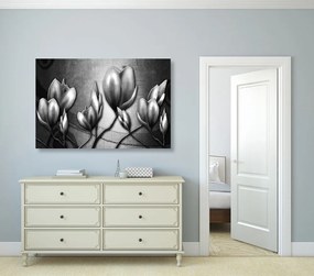 Obraz květy v etno stylu v černobílém provedení - 90x60 cm
