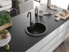 Mexen Diego, granitový dřez 488x488x167 mm, 1-komorový, černá-zlatá metalíza s černým sifonem, 6512481000-75-B
