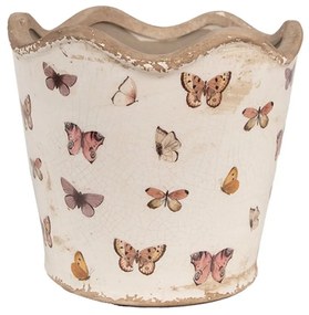 Keramický květináč béžovo růžový s motivem motýlků Butterfly Paradise – 16 x 15 cm