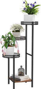 Outsunny rohový stojan na rostliny se 4 policemi, ocelový stojan na květináče pro vnitřní a venkovní použití 25x25x80 cm Černý | Aosom