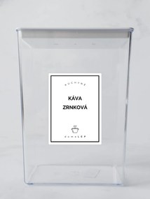 KÁVA ZRNKOVÁ – bílá samolepka na dózu, tučné písmo, 6 × 8 cm | DomaLEP