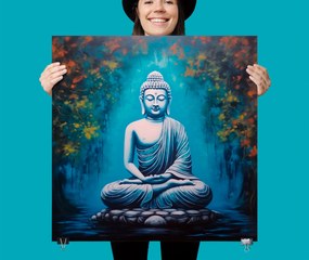 Plakát - Sedící buddha na kamenném ostrůvku FeelHappy.cz Velikost plakátu: 100 x 100 cm