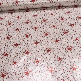 RexDeco Ubrus PVC s textilním podkladem 226/3 vánoční, červené hvězdy na bílé, š.140cm (metráž)