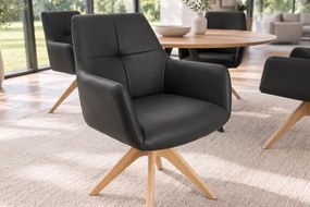 Designová otočná židle Devassy černá kůže / dub