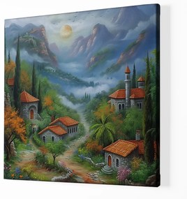 Obraz na plátně - Mlžné údolí s vesničkou La Trentina FeelHappy.cz Velikost obrazu: 120 x 120 cm