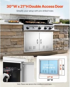 BBQ přístupová dvířka, 762 × 533 mm dvojitá venkovní kuchyňská dvířka