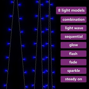 Světelný závěs 3 x 3 m 300 LED diod modré světlo 8 funkcí 328930