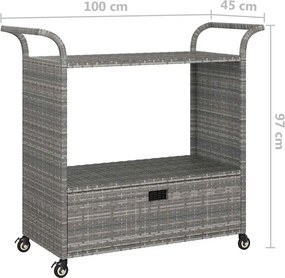 Barový vozík se zásuvkou šedý 100 x 45 x 97 cm polyratan 316664