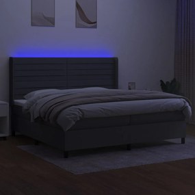 Box spring postel s matrací a LED tmavě šedá 200x200 cm textil 3138422